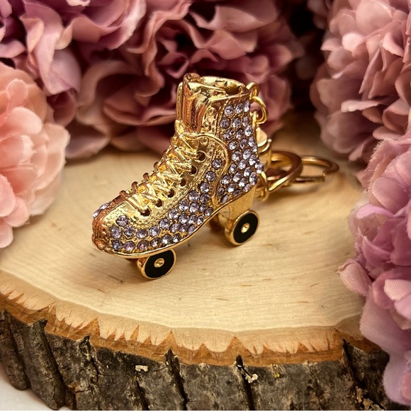 Accessories | Purple And Gold Crystal Roller Skate Keychain Charm ...